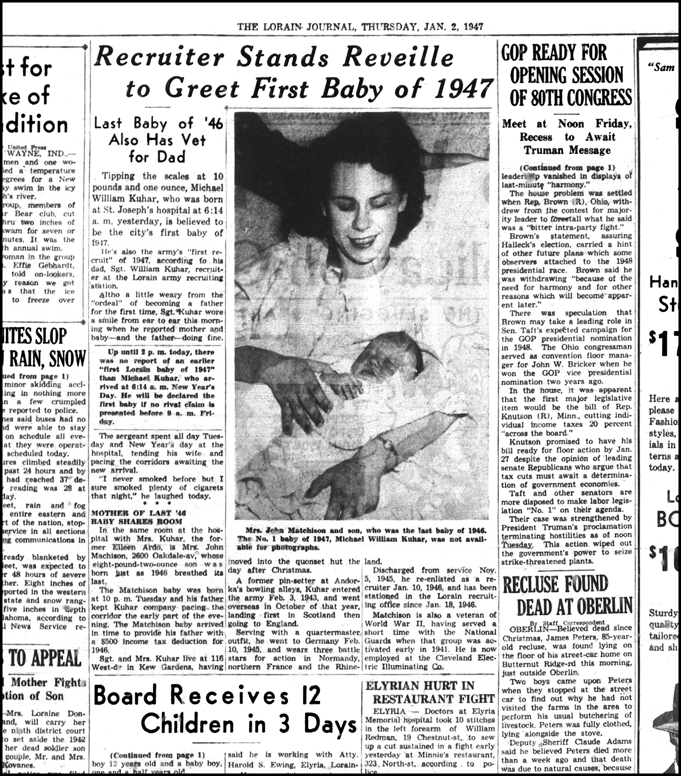 Brady's Bunch of Lorain County Nostalgia: Last Baby of 1946 / First ...