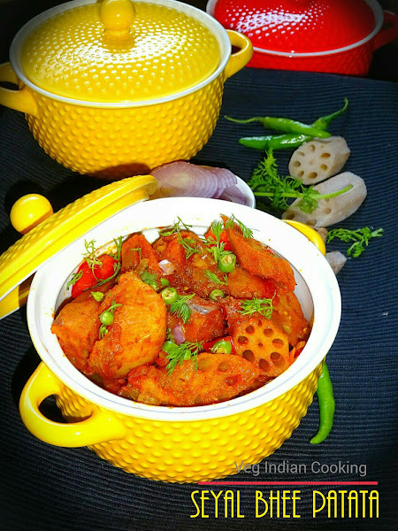 Veg Indian Cooking: Kamal Kakdi Ki Sabzi (Seyal Bhee Patata)