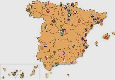 el futbol: Mapa geografico de clubes en España