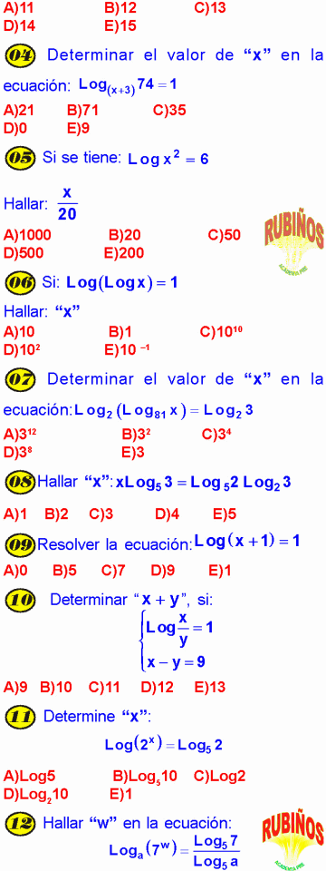 LOGARITMOS EJERCICIOS CON RESPUESTAS