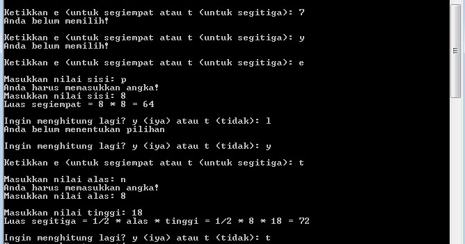 Program Menghitung Luas Segiempat atau Segitiga di C++.Net | Rahma's Blog