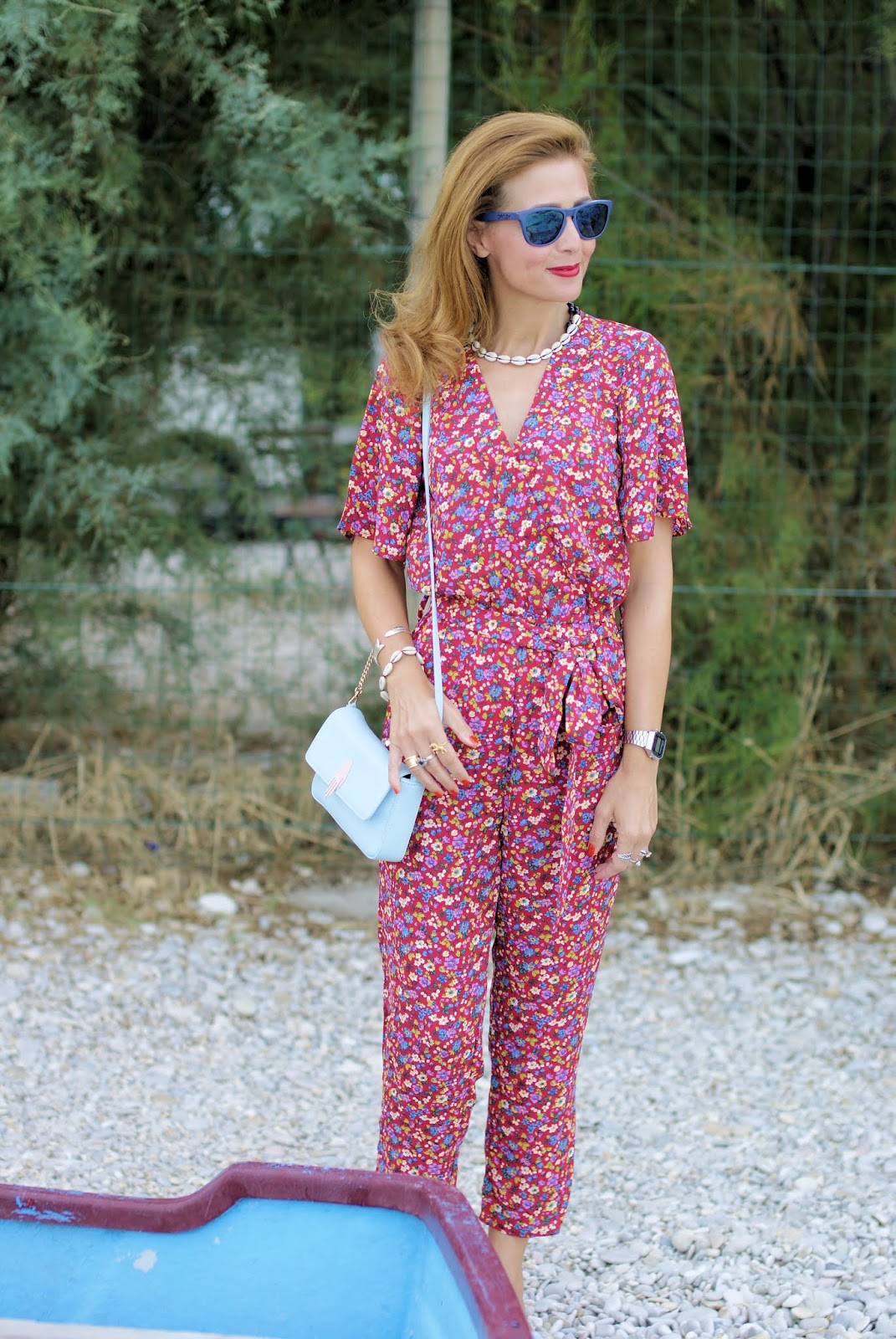 Floral jumpsuit and baby blue furry slippers | Fashion and Cookies ...