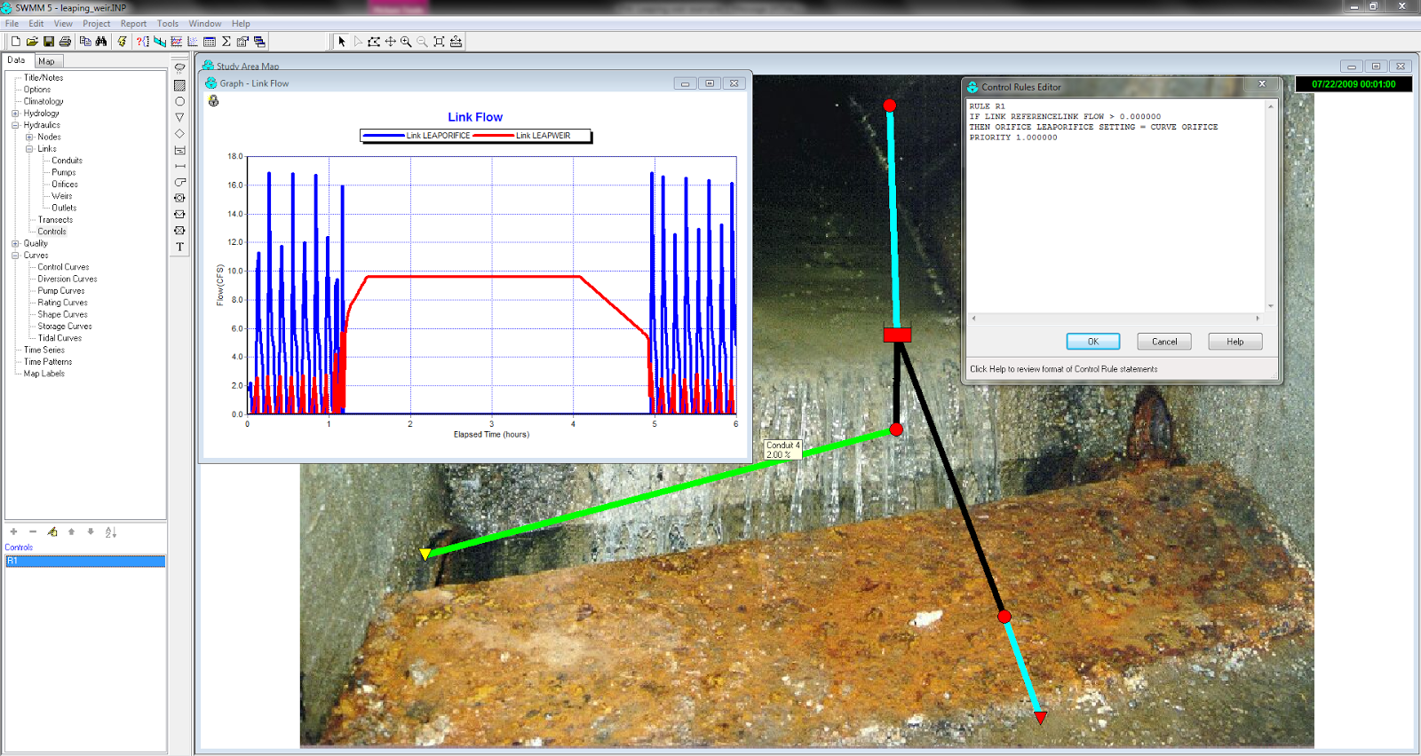 SWMM 5 Leaping Weir Example | SWMM 5 or SWMM 5.0, InfoSWMM, InfoSewer