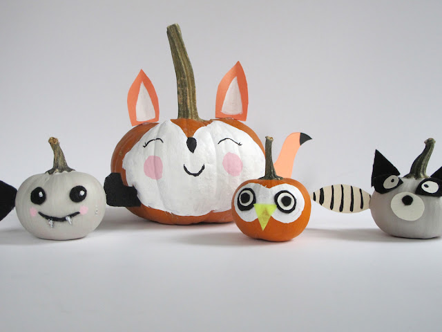 Not too spooky Halloween decor - Painted woodland animal pumpkins ...