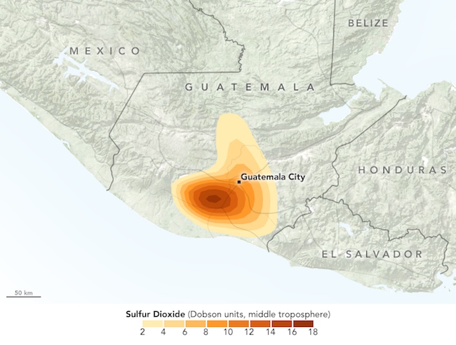 The eruption of the Fuego volcano