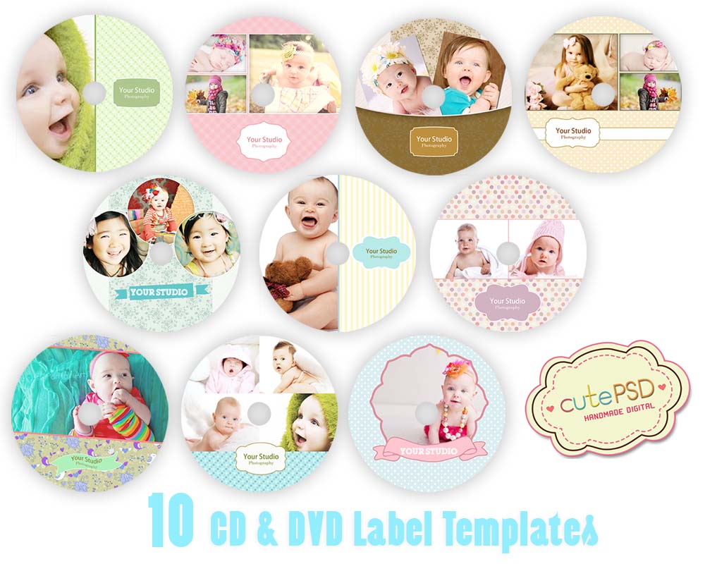 CD/DVD Label Templates, Happy Theme Set of 10 -Photoshop Templates ...