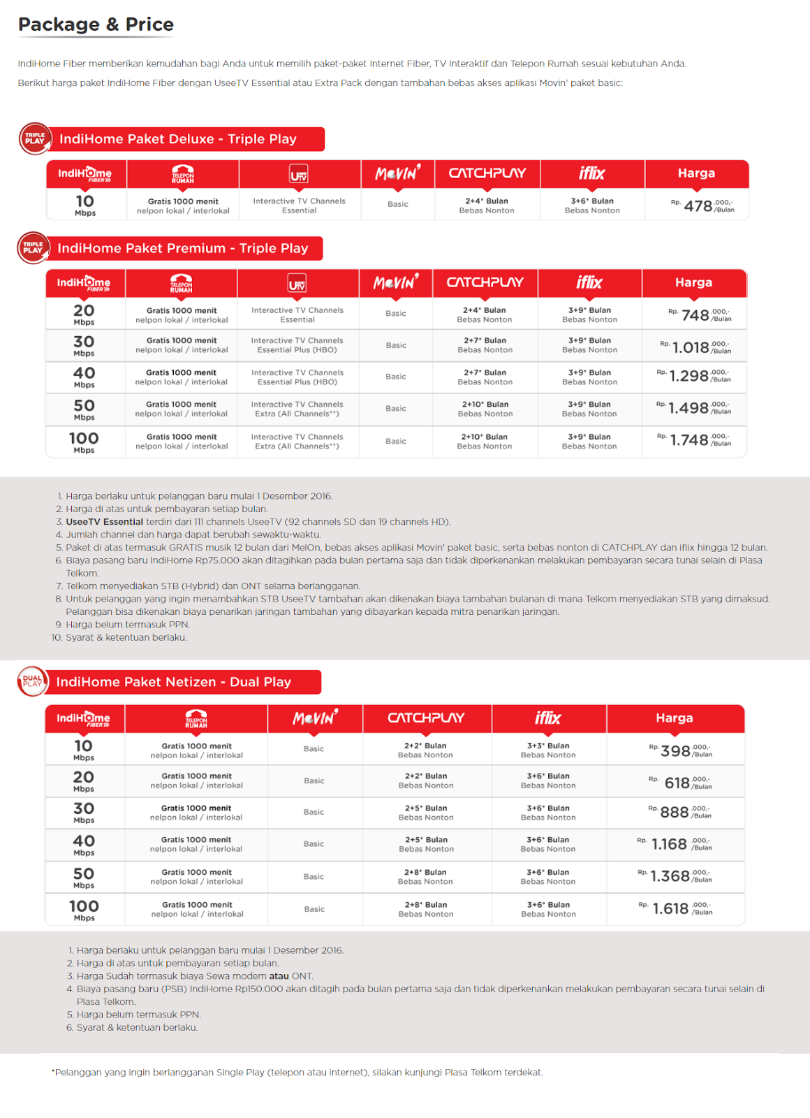 Daftar Harga Paket Tarif IndiHome Telkom - HP/WA. 0852-6308-2161 ...