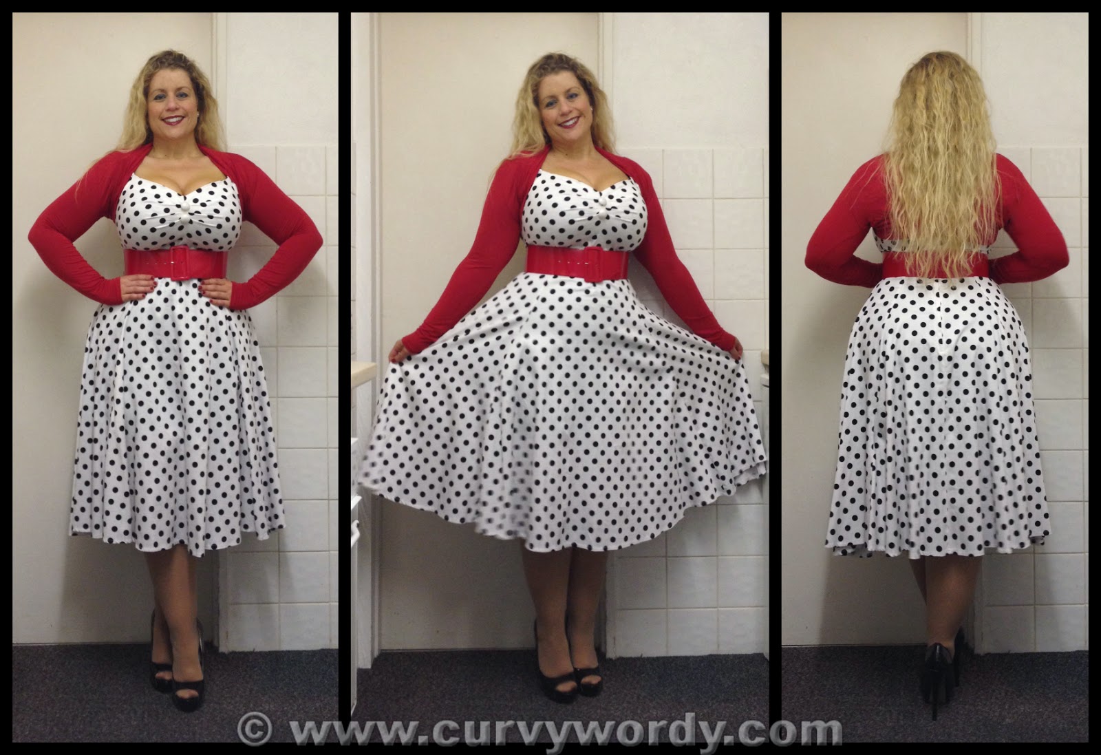Collectif Dolores Doll White/Black Polka Dot Dress 12 - Curvy Wordy