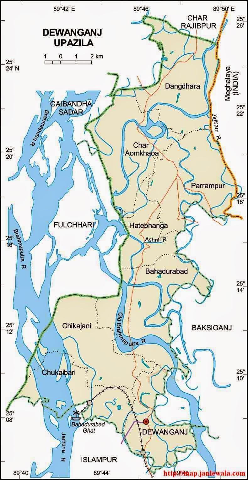 Dewanganj Upazila Map, Jamalpur District, Bangladesh
