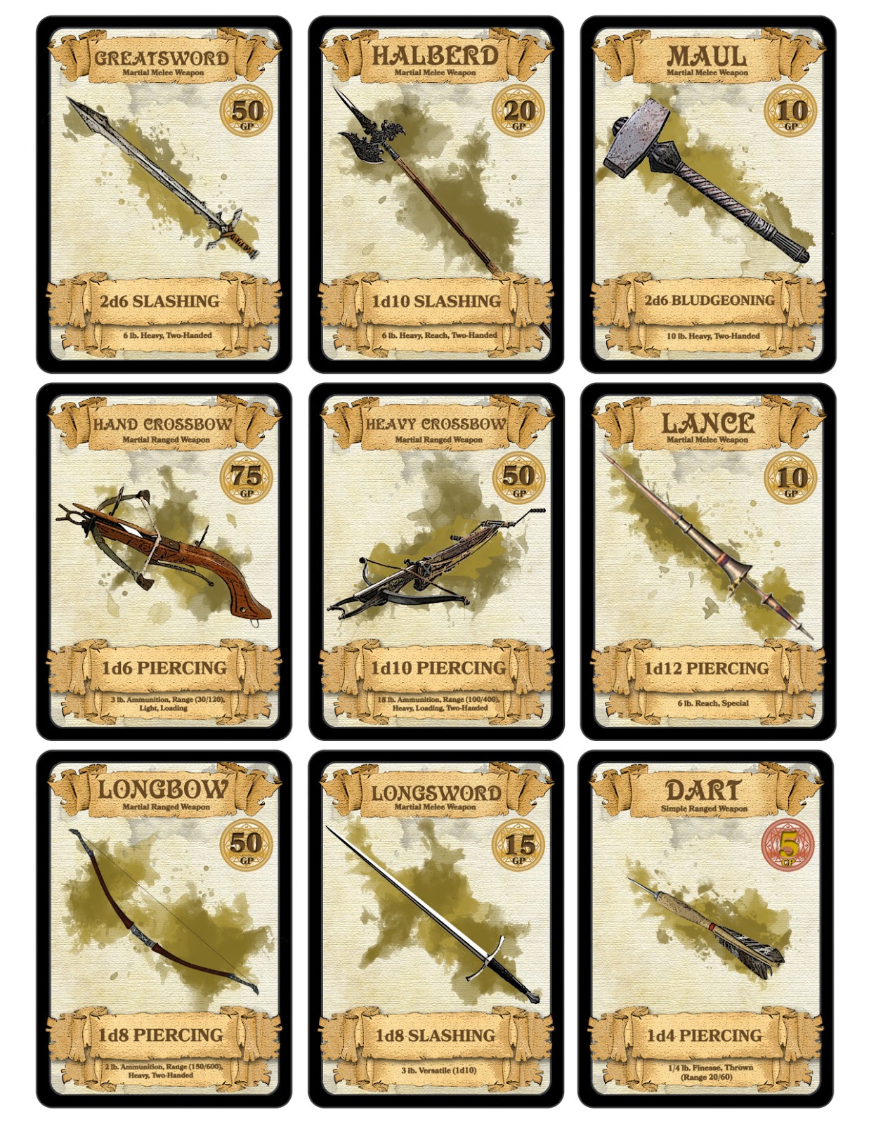 Cartas de itens e armas para D&D | Help RPG