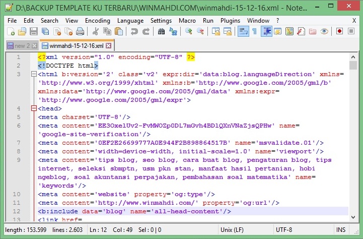 NOTEPAD++ APLIKASI TERBAIK EDIT HTML BLOG - Struktur Kode