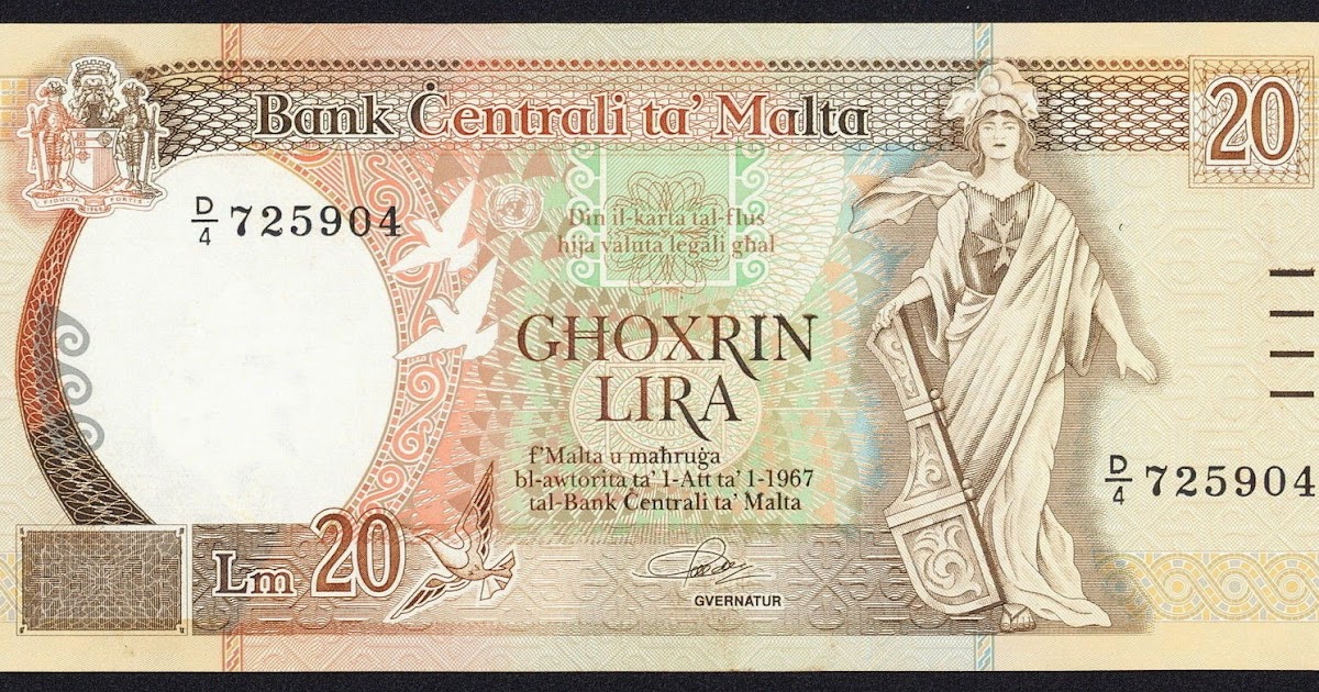 Malta 20 Maltese Lira banknote 1989|World Banknotes & Coins Pictures ...