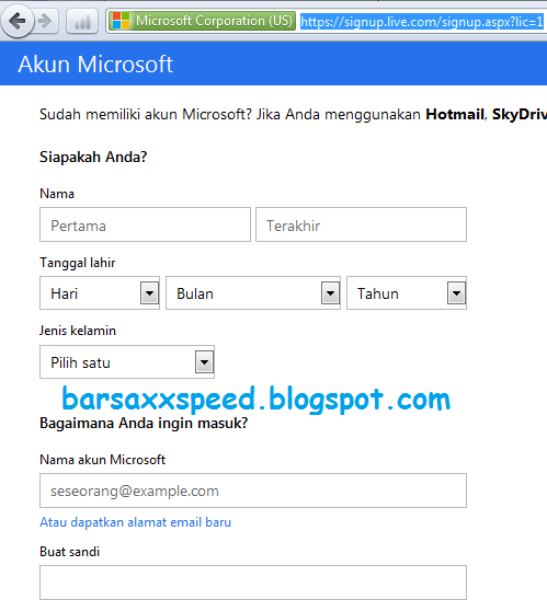 Cara Membuat Akun di Microsoft - Barsaxx Speed Concept
