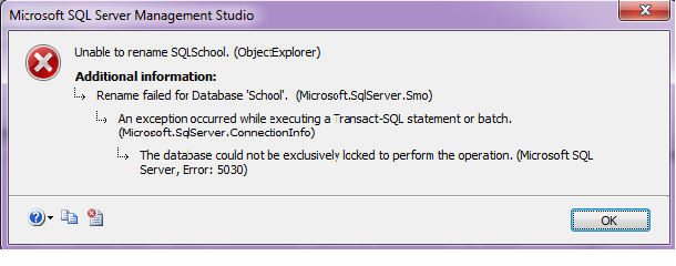 The database could not be exclusively locked to perform the operation