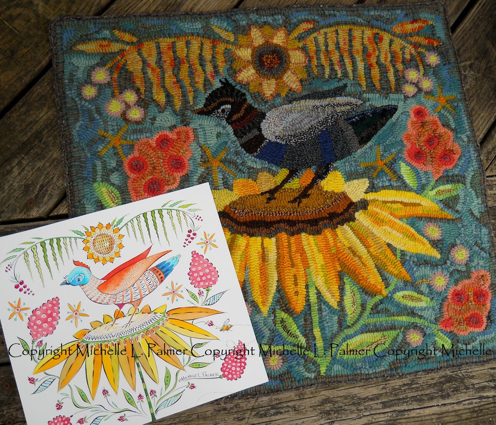 Michelle Palmer: Blackbird Wool Hooked Rug