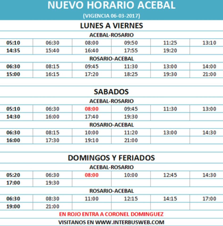 Horarios Interbus Acebal - Rosario - Region Litoral - Portal del Litoral Argentino
