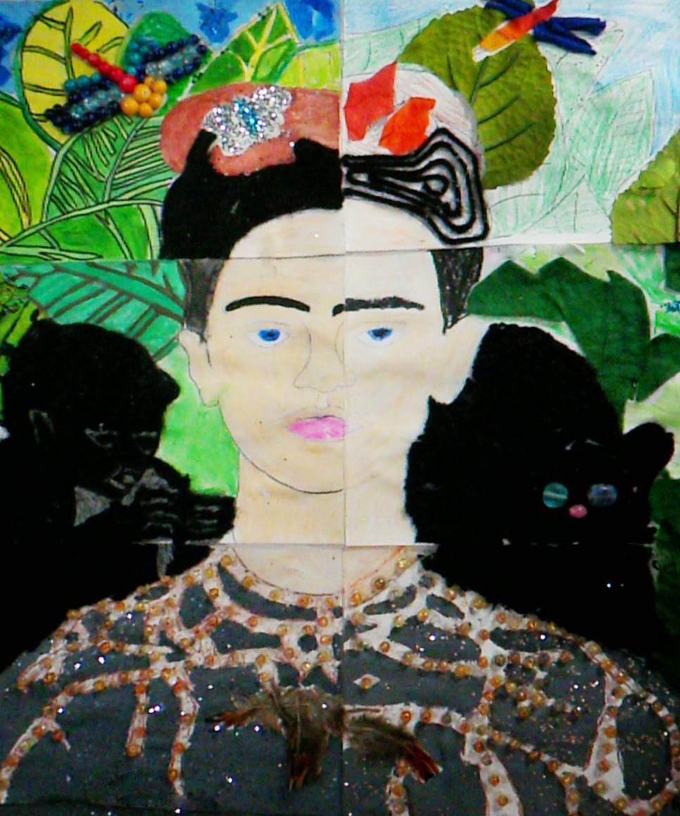 Jerdee's Art Classes: Mixed Media: Collaborative Frida Kahlo Portraits