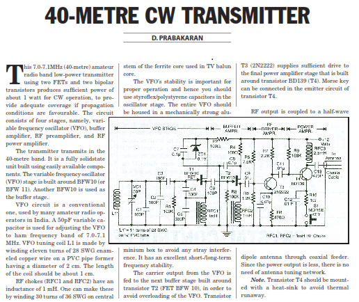 Hobby Electronics Circuits: 40M CW Transmitter
