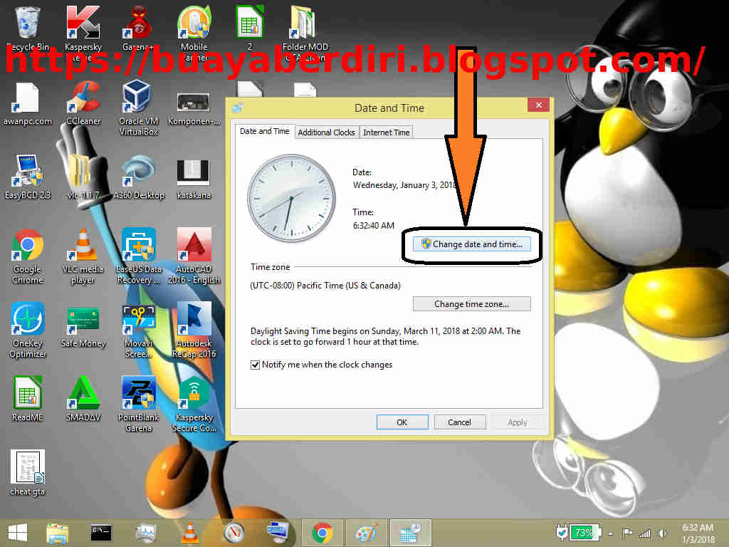 Mengubah tanggal dan waktu komputer di Windows secara manual