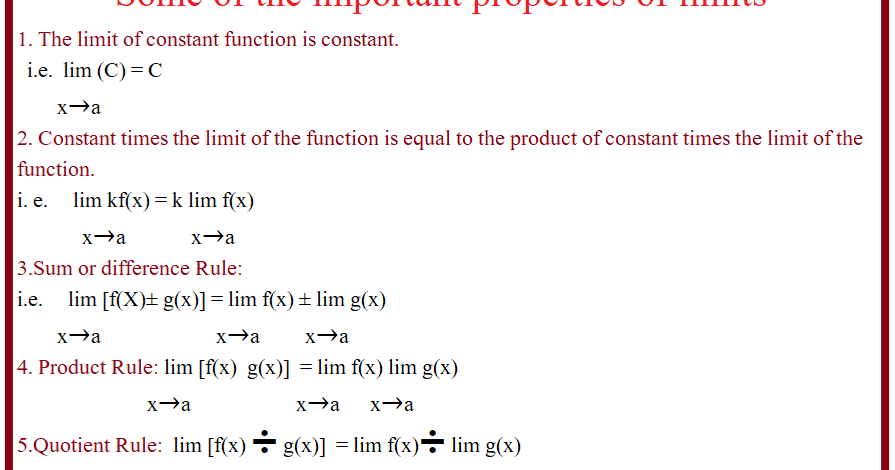 Properties Of Limits - Math Village