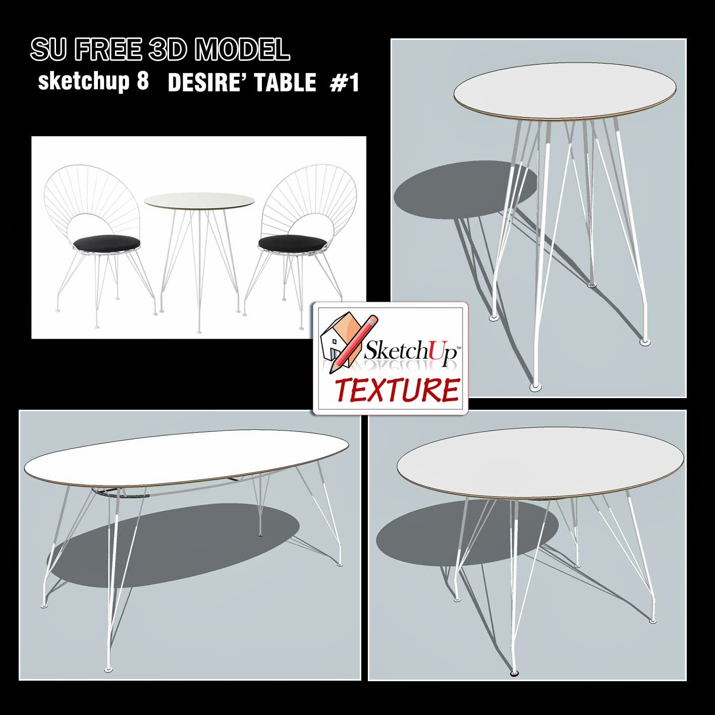SKETCHUP 3D MODEL DESIRE' MODERNE METAL TABLES #1 - Vray Sketchup - TUT