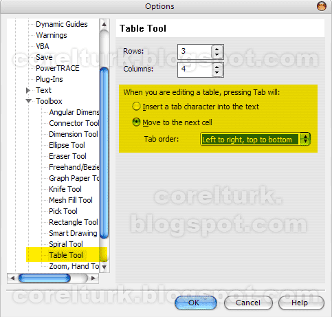 CorelTURK - Türkçe CorelDRAW: Tablolarda Tab tuşu kullanımı.