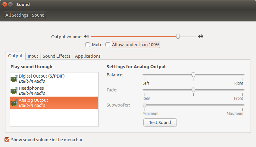 Show volume control icon in menu bar of Ubuntu