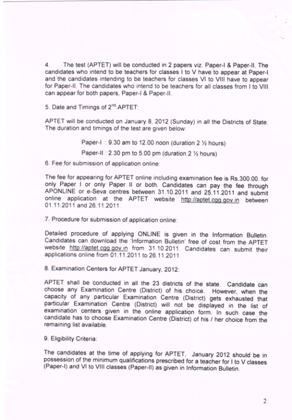 School Education Department, Hyderabad - APTET January 2012 ...