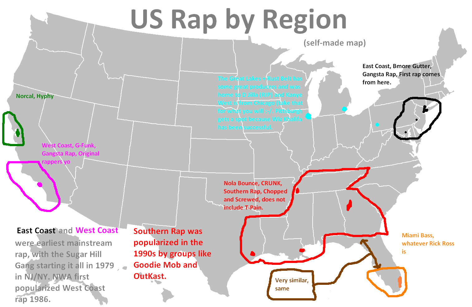 HIP HOP : Ubicación regional del rap de EEUU