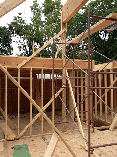 Pretty Good Lake House: Ridge beam and rafters