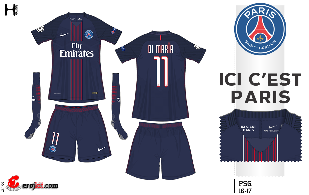 Kit Design, by eroj: 2016-17 PSG (Home, Away e Third)