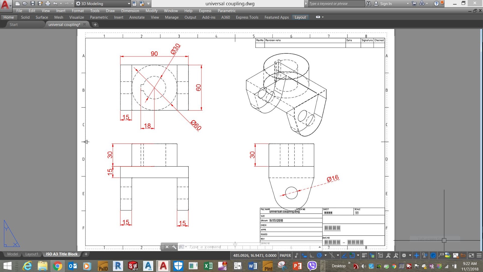 AUTOCAD NETWORK: Mechanical Modeling-Universal Coupling in AutoCAD 2018