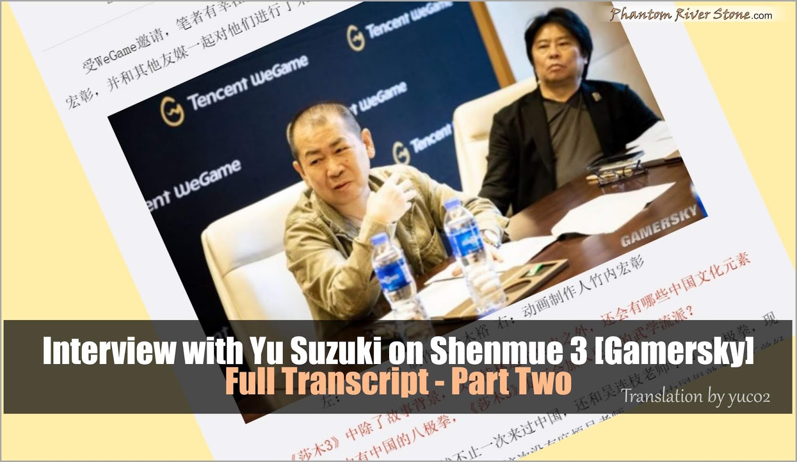 Interview with Yu Suzuki on Shenmue 3 [Gamersky]: Full Transcript - Part Two
