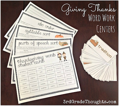 Cause & Effect + Giving Thanks Word Work Centers | 3rd Grade Thoughts