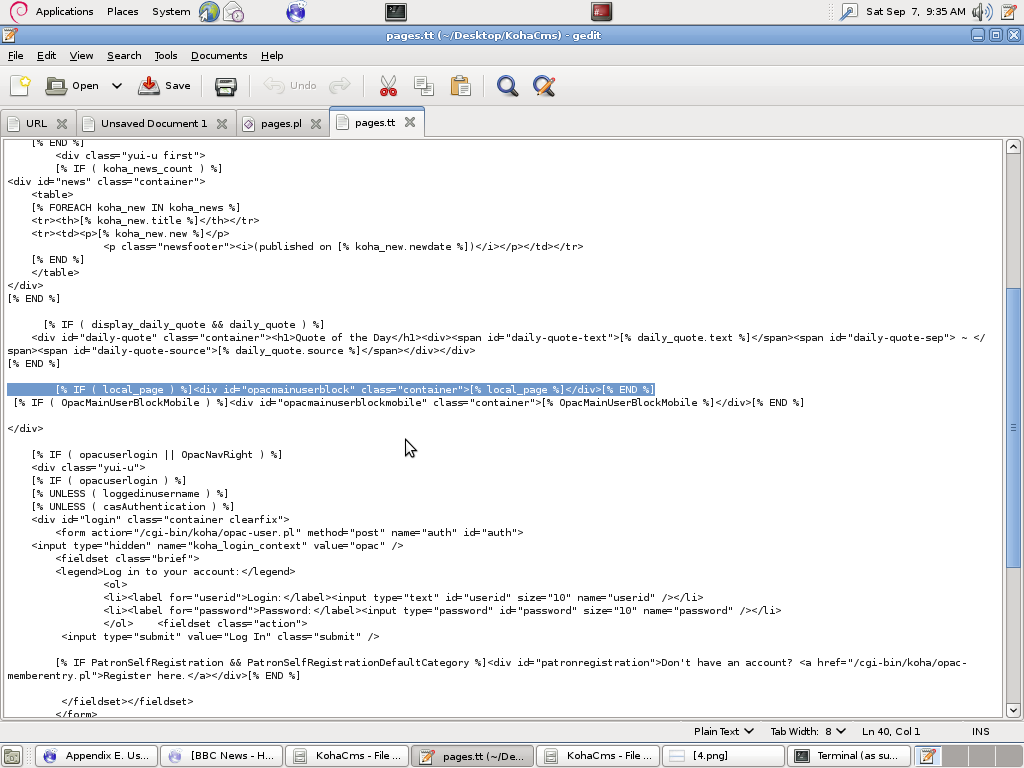 Moumie: Add an internal page to Koha