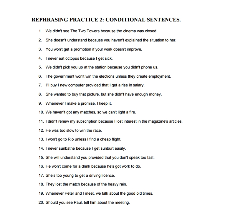 PASTRANA ENGLISH BLOG 16-17 1º A: REPHRASING CONDITIONAL SENTENCES