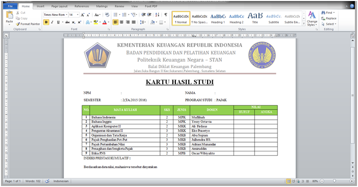 Selamat Datang: Contoh cara membuat Kartu Hasil Studi (KHS) menggunakan ...