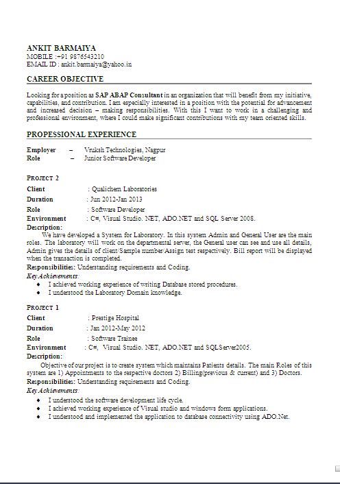 Proforma Of Resume