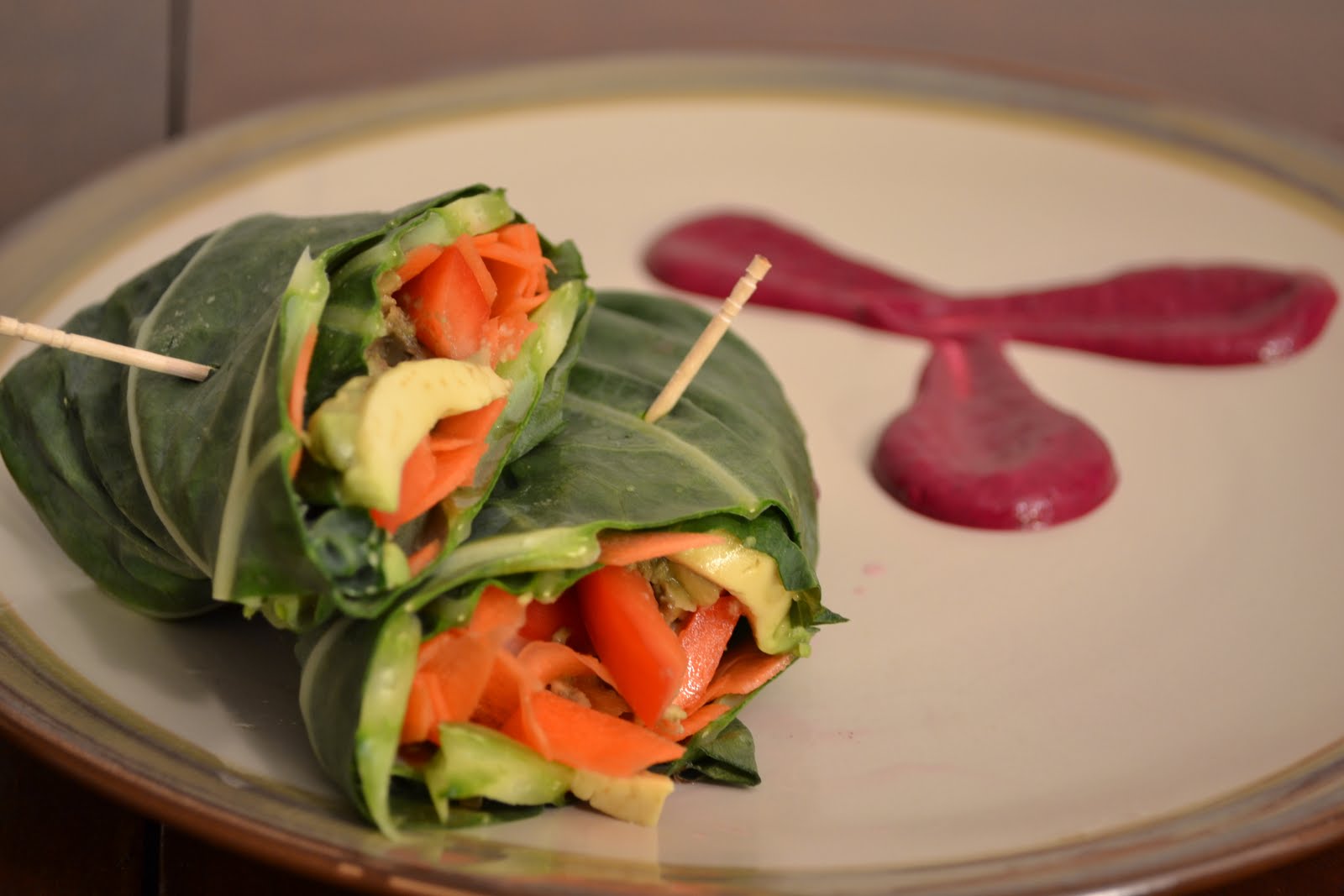 Veggies For Real: Collard Wraps with Beet and Almond Butter Sauce