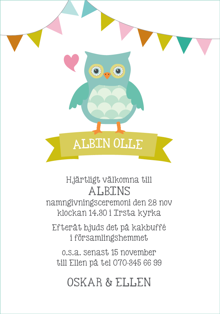 Inbjudningskort Vimplar uggla