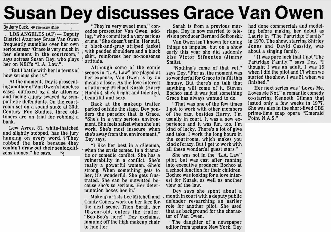 Everything Susan Dey: Grace Van Owen era newspaper clippings