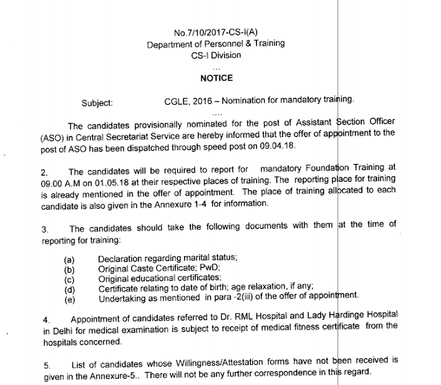 Click Here to Download DoPT Notice Regarding ASO (CSS) Appointment ...