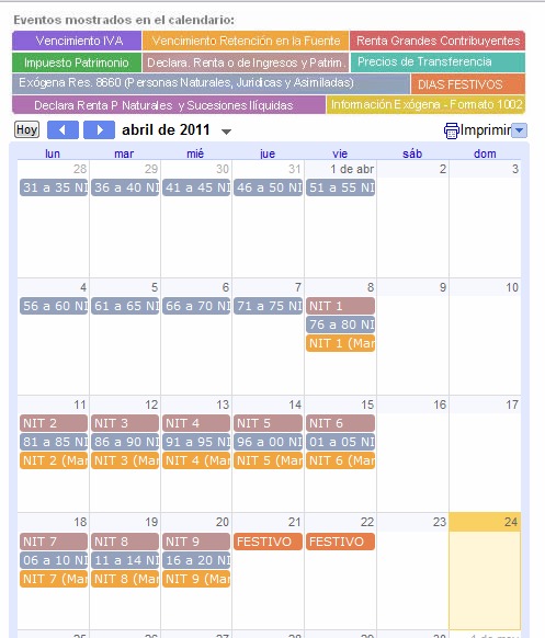 Manual Empresarial: Calendario tributario Interactivo: Paso 1