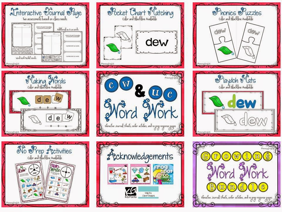 Primary Graffiti: Phonics Word Work {ew, ue} and Bundle