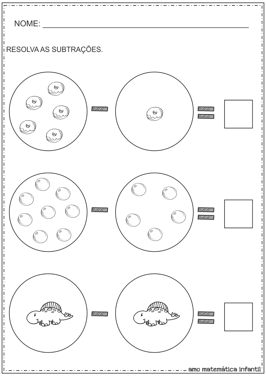 Matemática Infantil: Subtração Simples Ilustrada Atividades