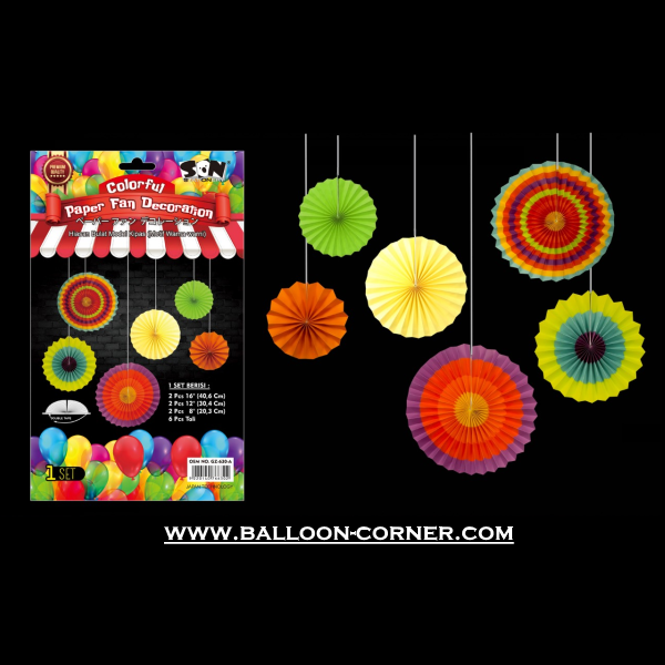 6 Pcs Fiesta Colorful Paper Fan (SON Product)