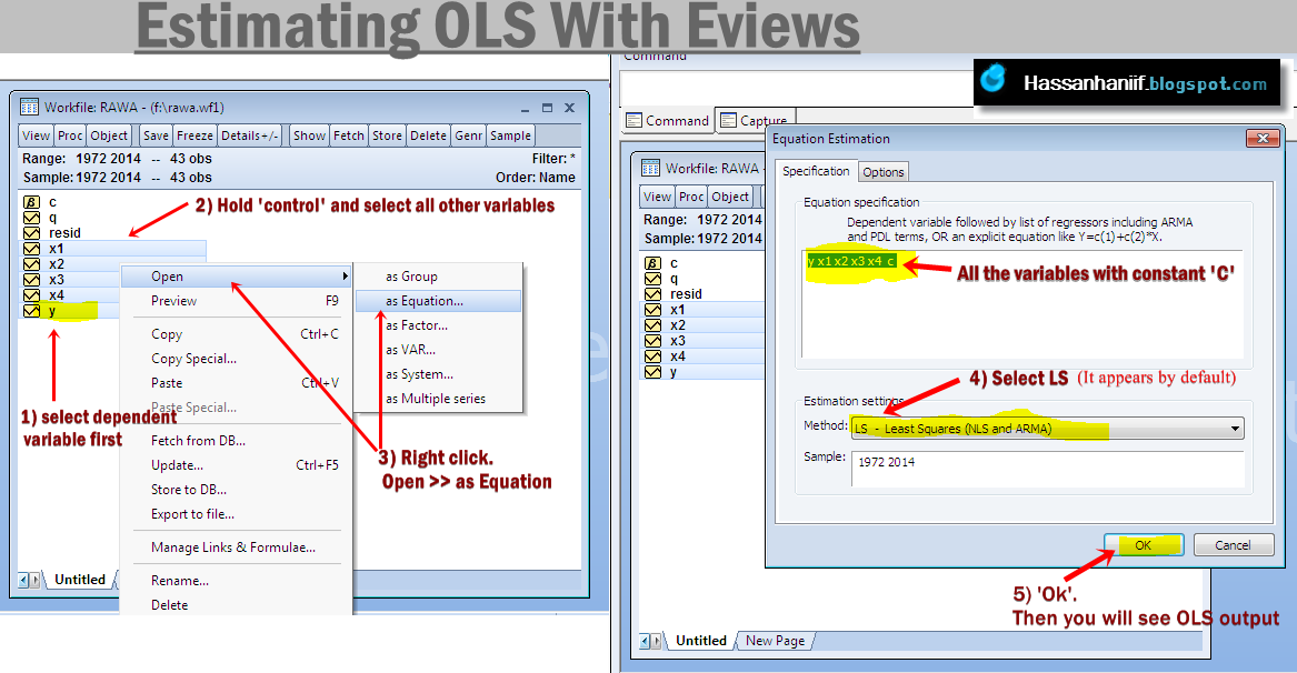How to Estimate OLS with Eviews : Easy Steps - Hassan