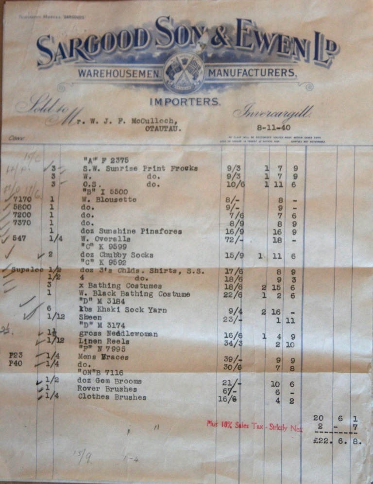 Otautau Museum: Invoices from 1940