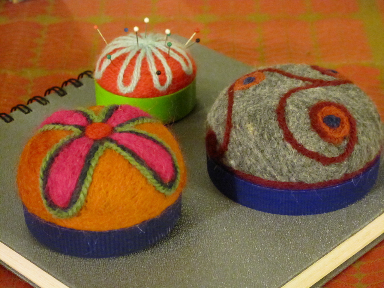 just create every day: needle felted pincushions