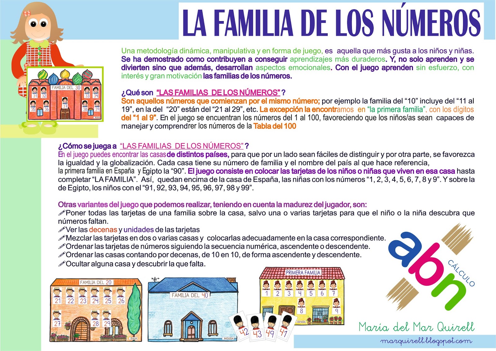 JUEGO ABN: "LAS FAMILIAS DE LOS NÚMEROS" PARA IMPRIMIR Y JUGAR